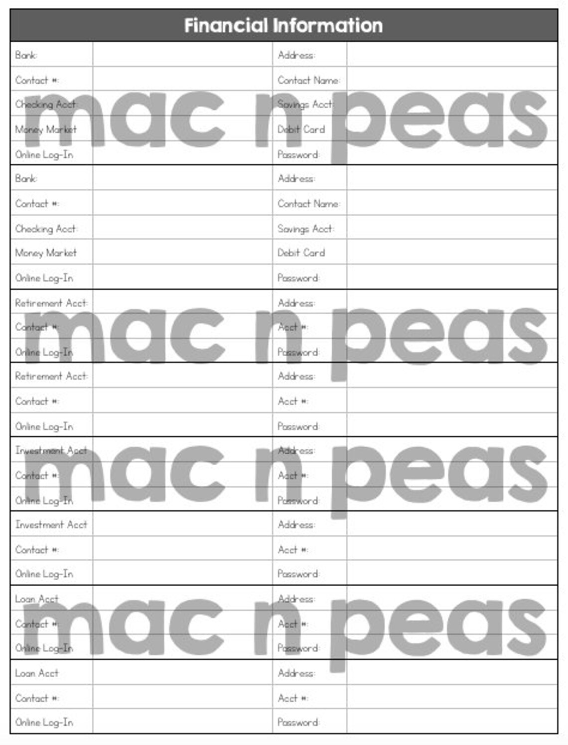 Emergency Information Binder Printable | Household Binder | Financial ...