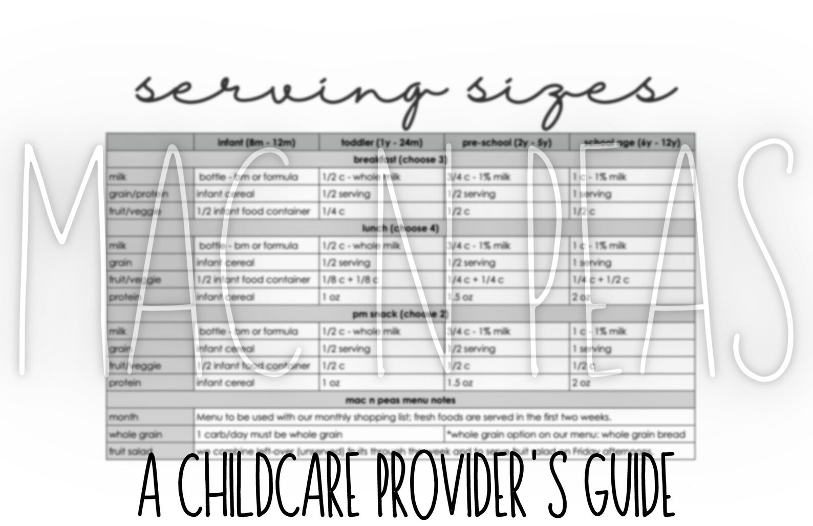 Daycare Menu Bundle (under 500/month!) | CACFP Approved! | A Childcare ...