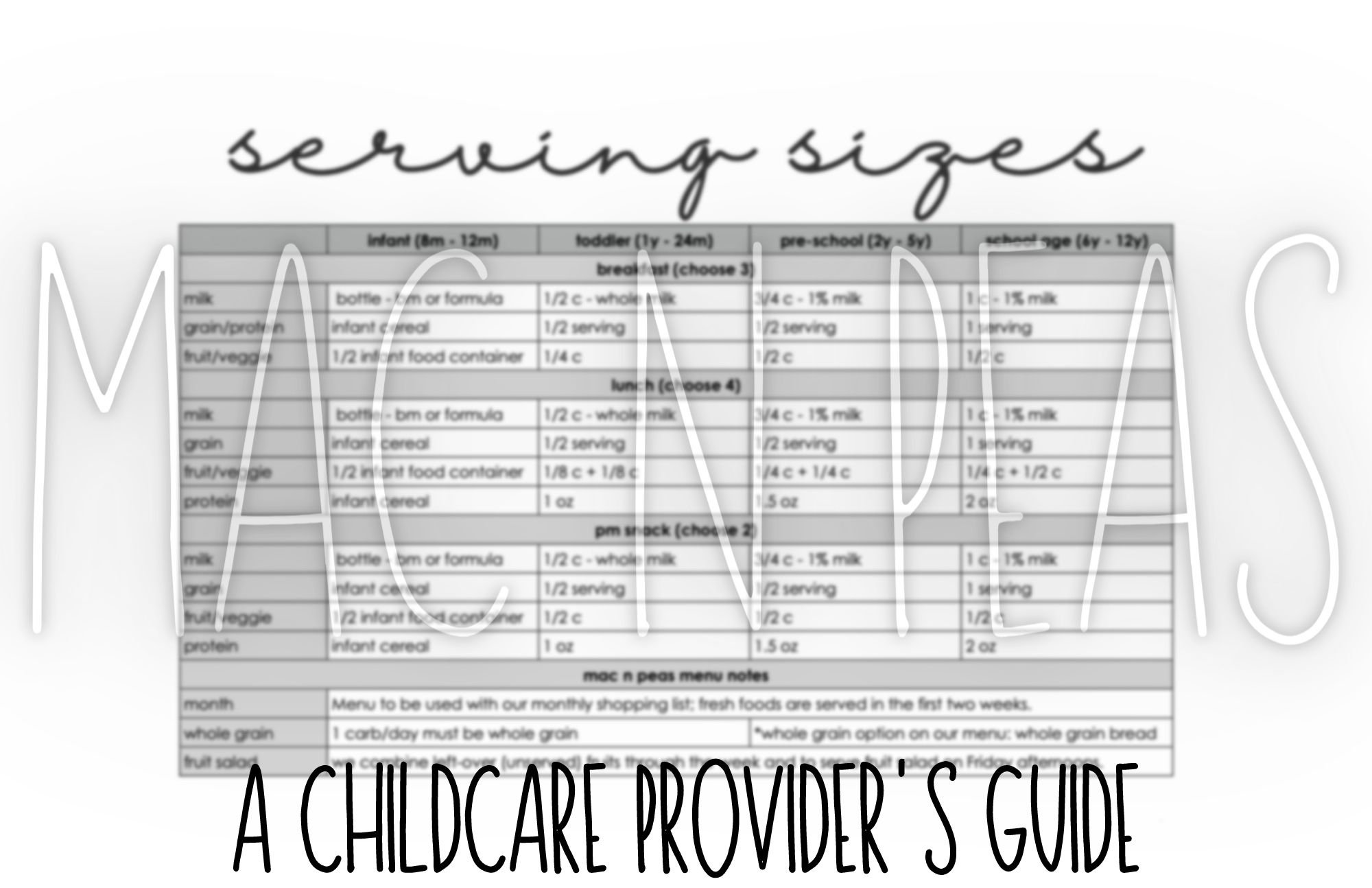 Daycare Menu Bundle (under 500/month!) | CACFP Approved! | A Childcare ...