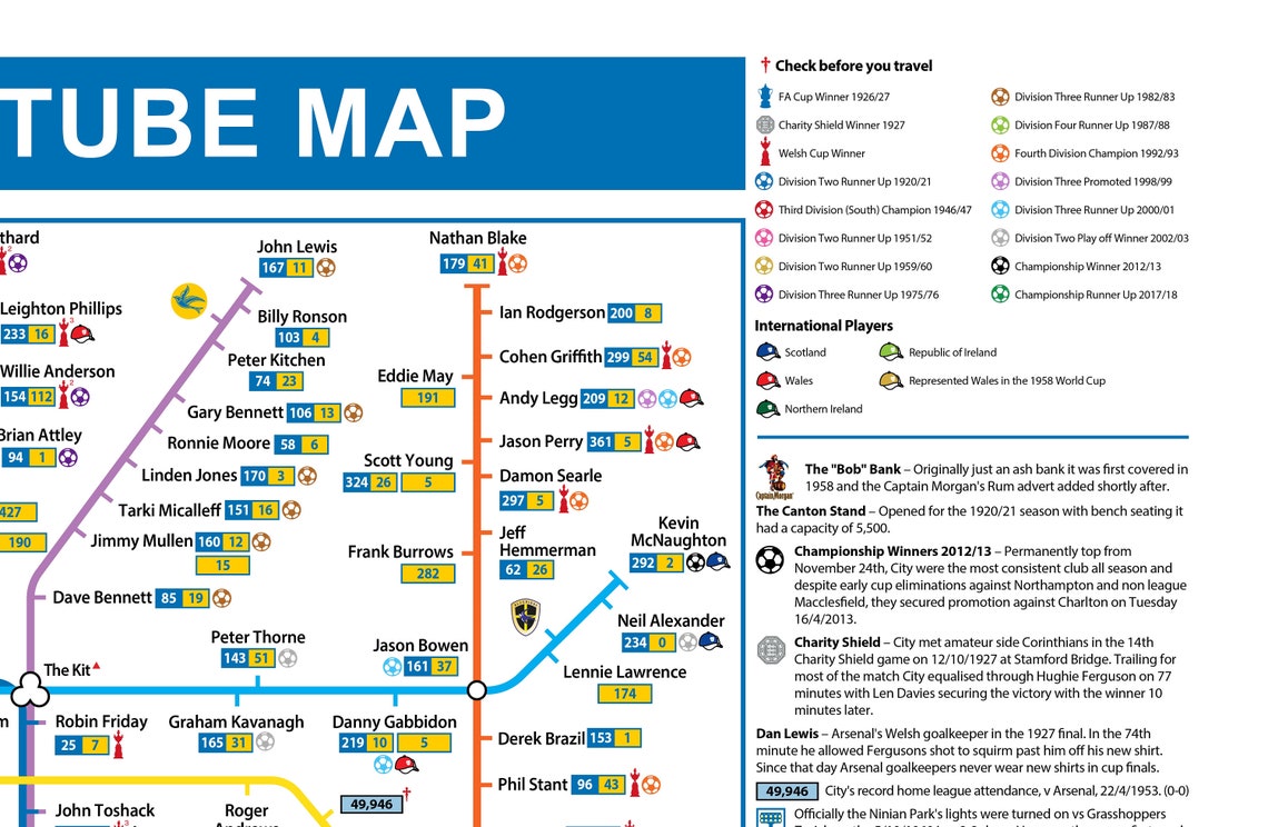 The Cardiff City Tube Map - Etsy UK