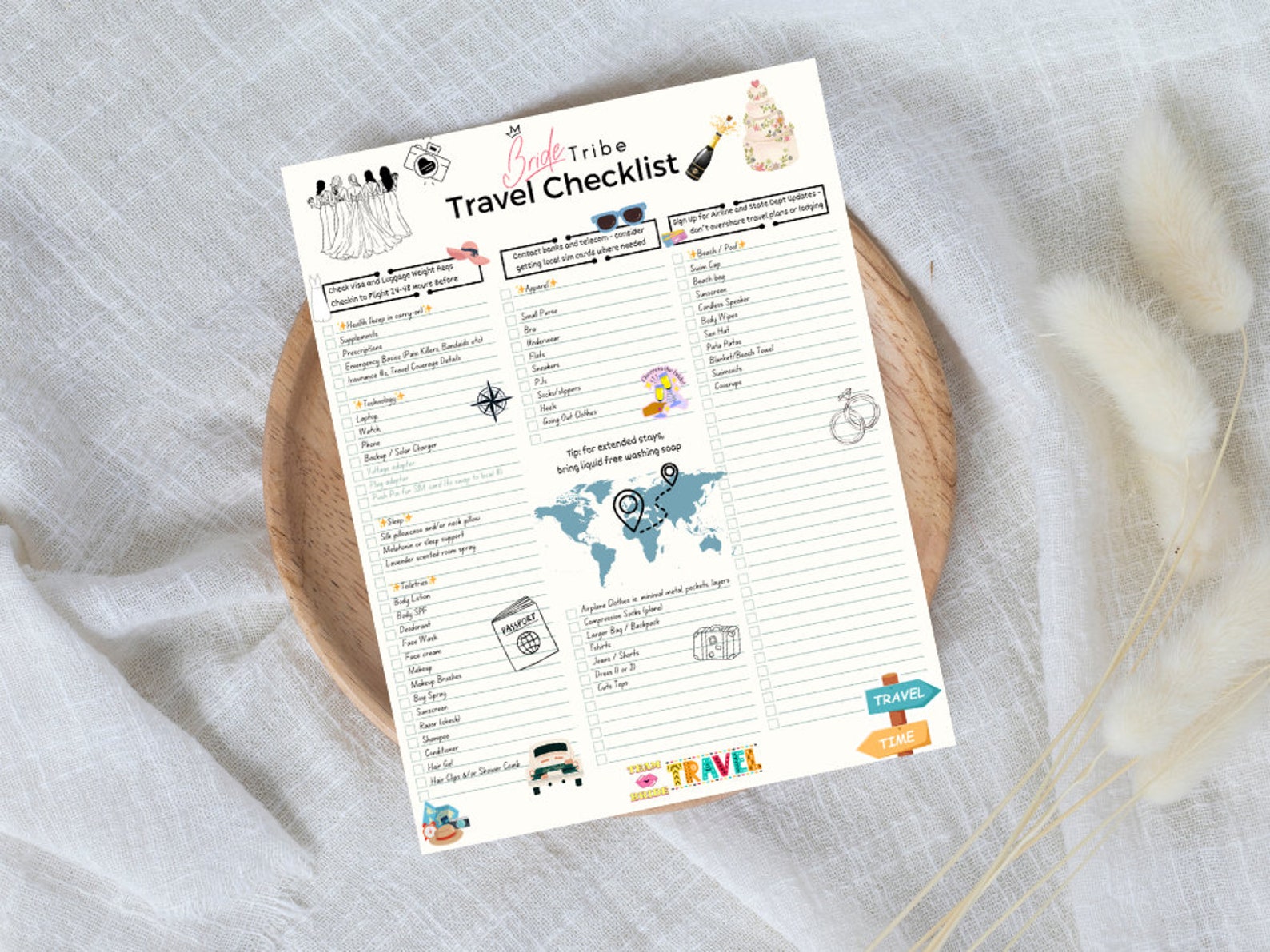 Bride Tribe / Bachelorette Packing Companion Global Travel Checklist ...