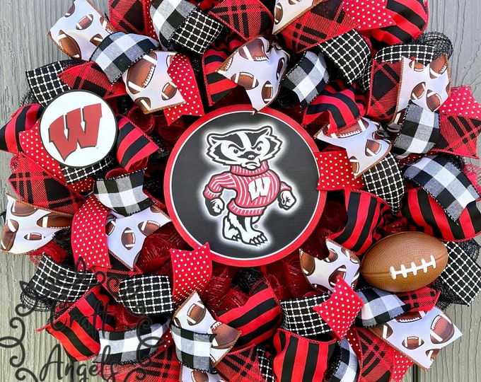 Wisconsin Badgers Wreath, Badgers Mesh Wreath, Football Wreath, Sports ...