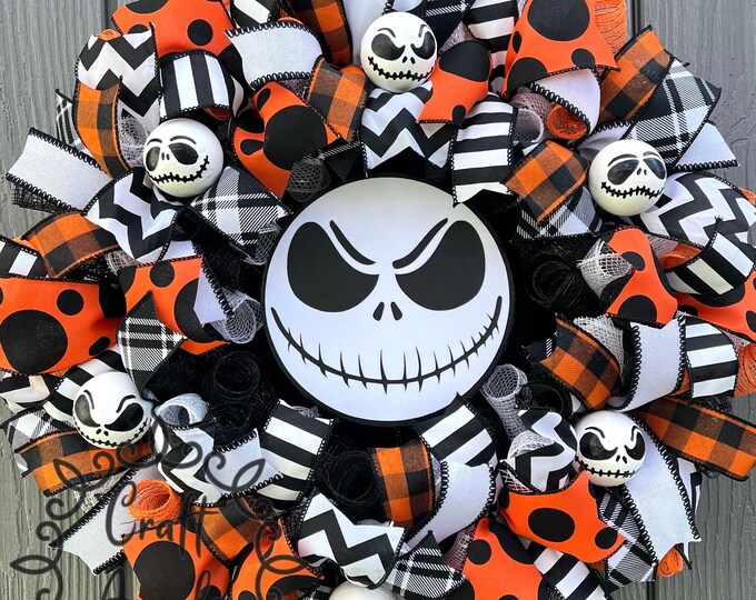 Jack Skellington Wreath, Jack Halloween Wreath, Halloween Deco Mesh ...