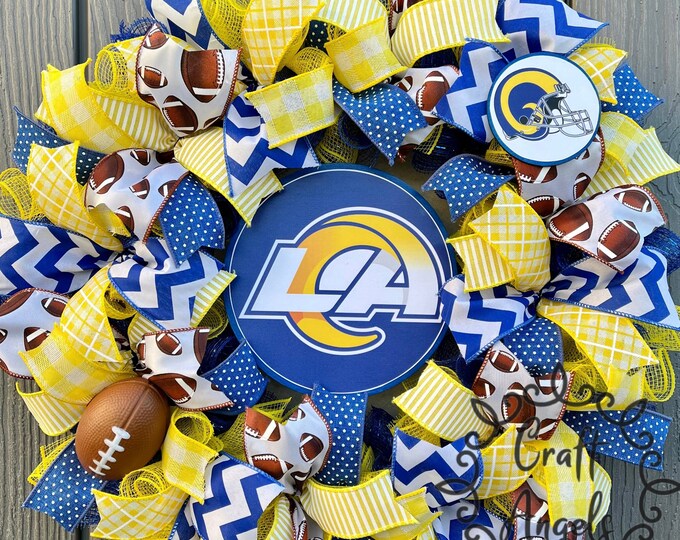 Los Angeles Rams Wreath, Rams Mesh Wreath, LA Rams Wreath, Football ...
