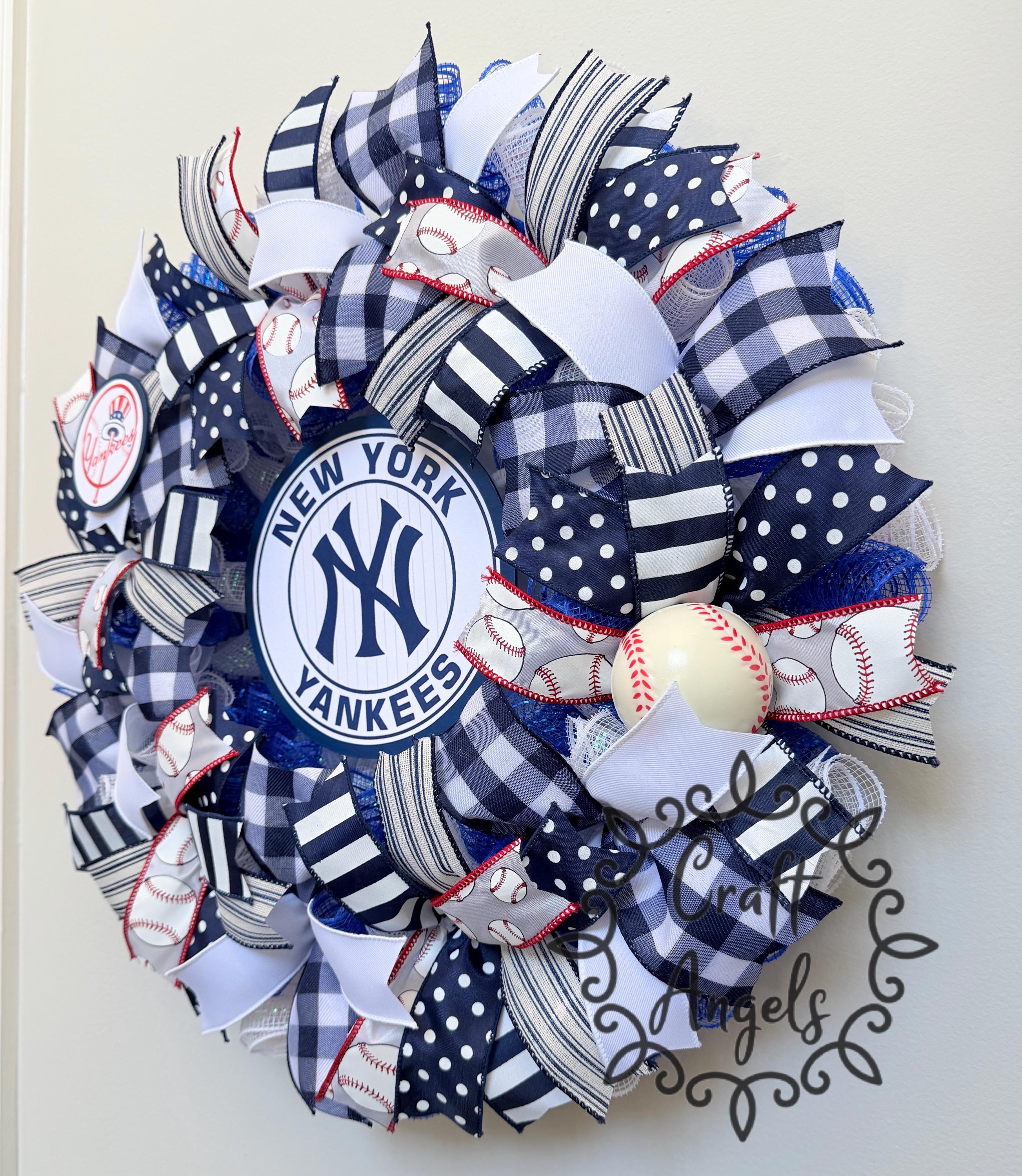 Yankees, NY Yankees, New York Yankees Mesh Wreath, MLB Decorations ...