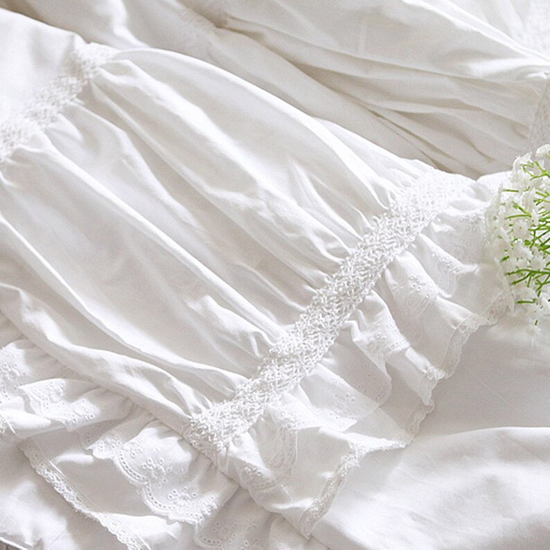 White Ruffle Ruched Crochet Eyelet Lace Luxury Shabby Cotton - Etsy Canada