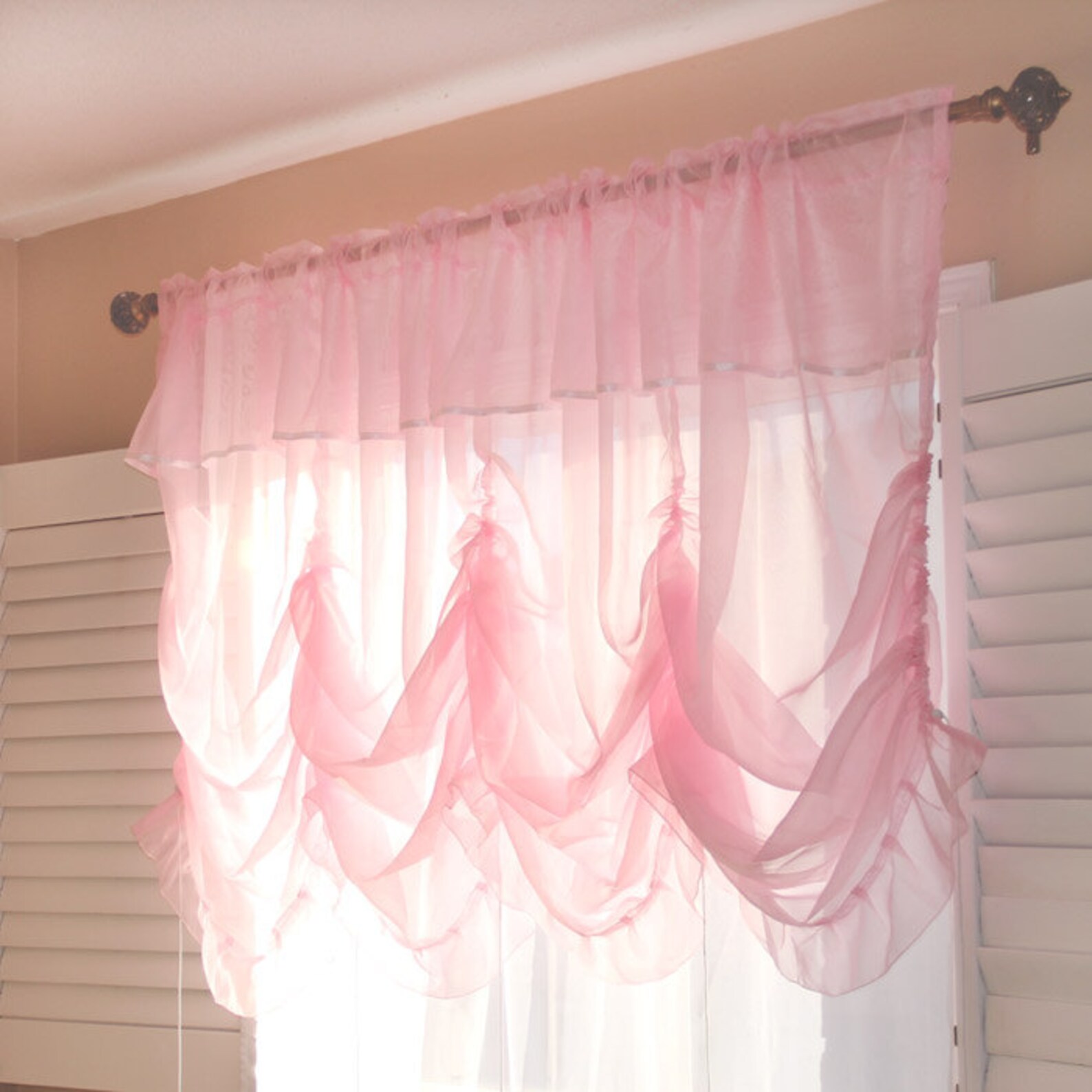 Pink Sheer Shabby Balloon Curtain Shade | Etsy