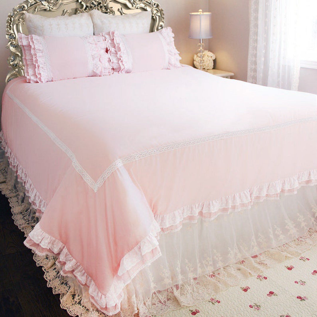 Pink Ruffle Duvet Cover Set Pink Pillow Sham Etsy