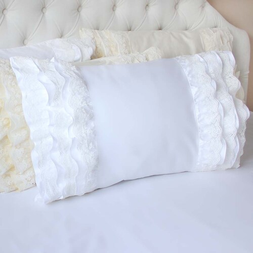 Cotton Double Ruffle Lace Bow Pillow Sham Pillowcase Victorian - Etsy