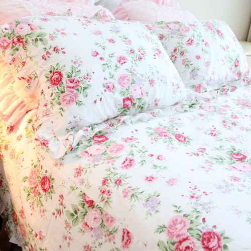 Rose Ruffle Floral Pillow Sham Duvet Cover Etsy