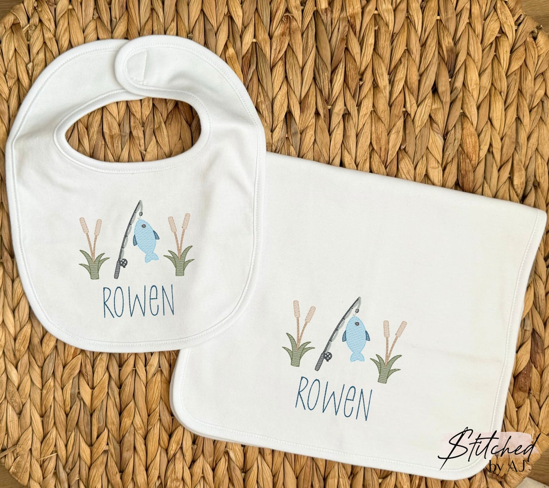 Embroidered Fishing Burp Cloth Set, Baby Boys Personalized Baby Shower ...