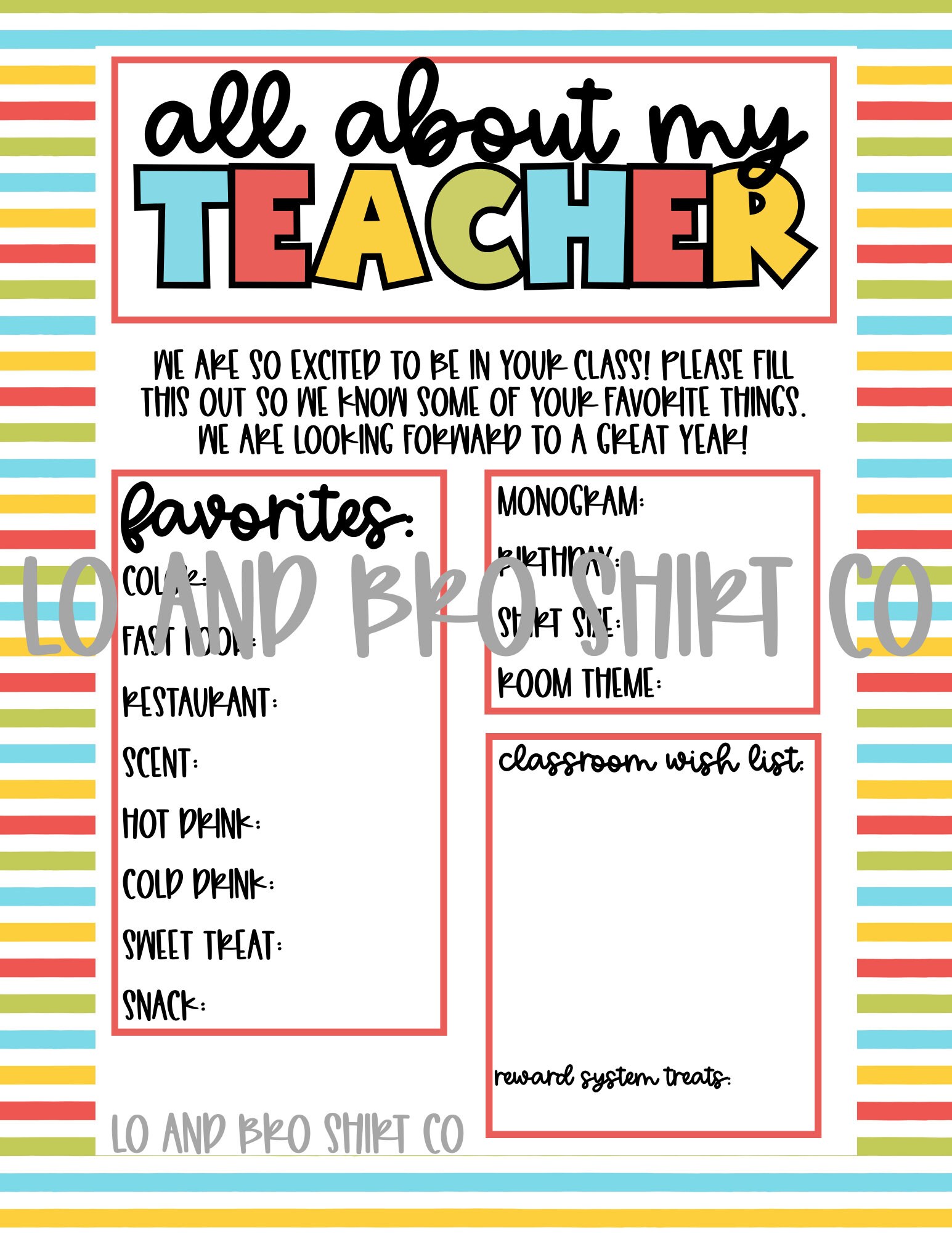 All About My Teacher CANVA Template, Back to School Printable, Teacher ...