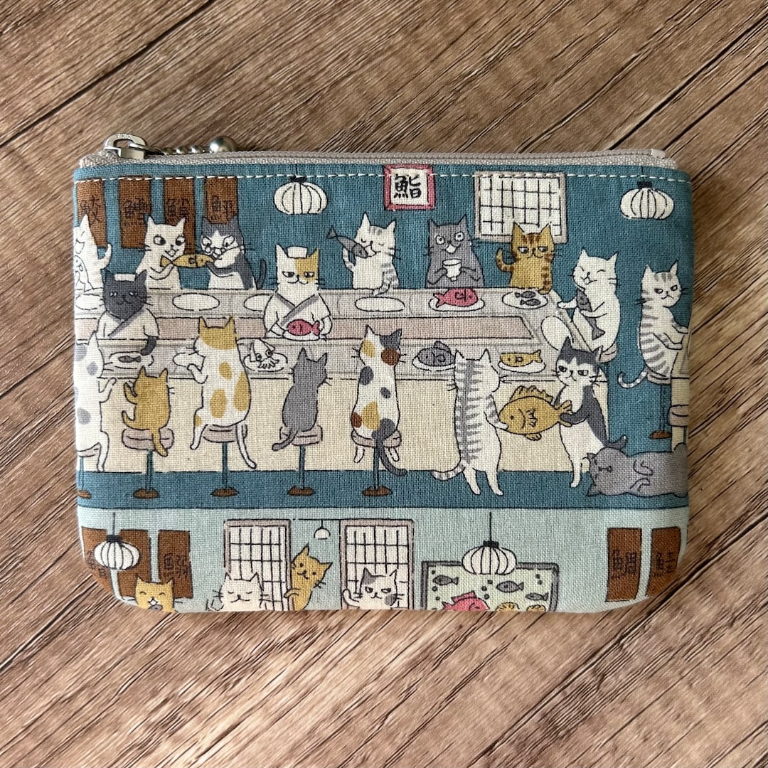 Sushi Cats Coin Purse, Handmade Japanese Kawaii Cat Fabric Zipper Pouch ...