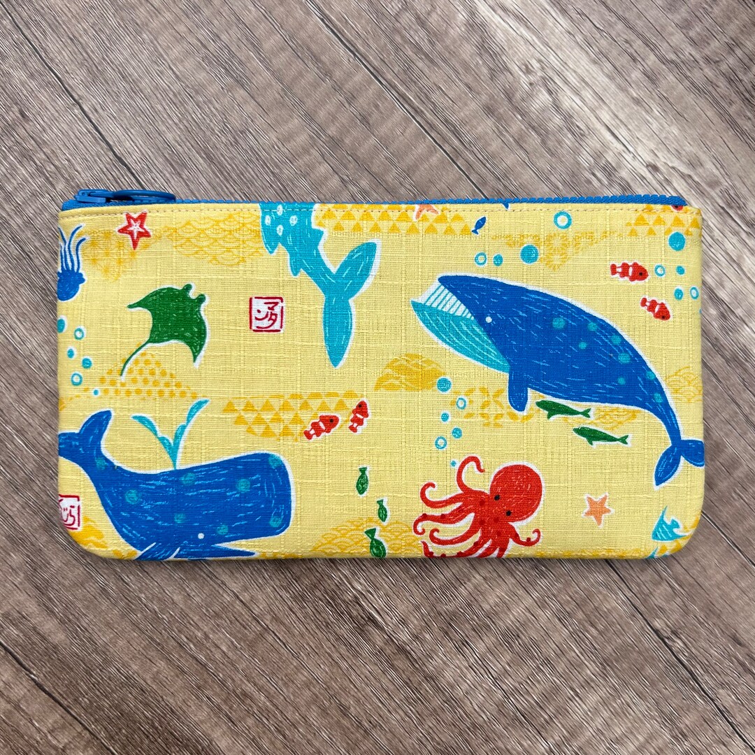 Sea Life Pencil Case, Handmade Japanese Ocean Fabric, Whale, Shark ...