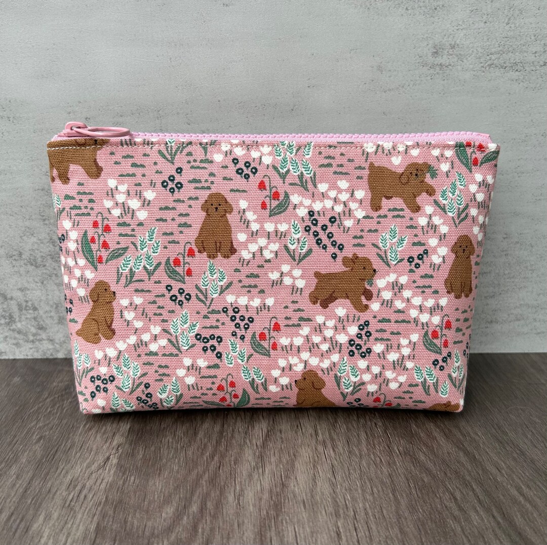 Pretty Dogs Makeup Bag, Handmade Cute Dog Fabric Zipper Pouch Zippered ...