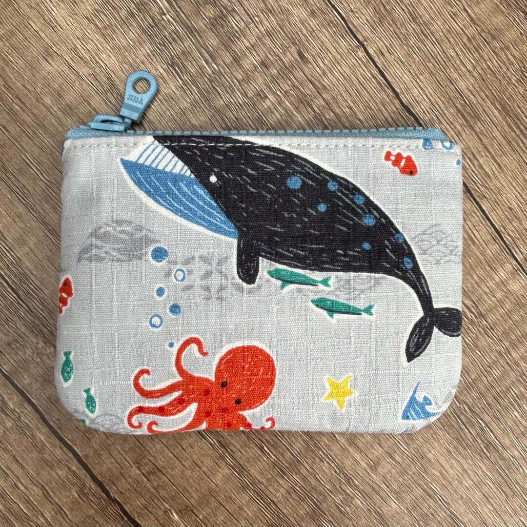 Sea Life Coin Purse, Handmade Whale Fish Ocean Fabric Zipper Mini Pouch ...