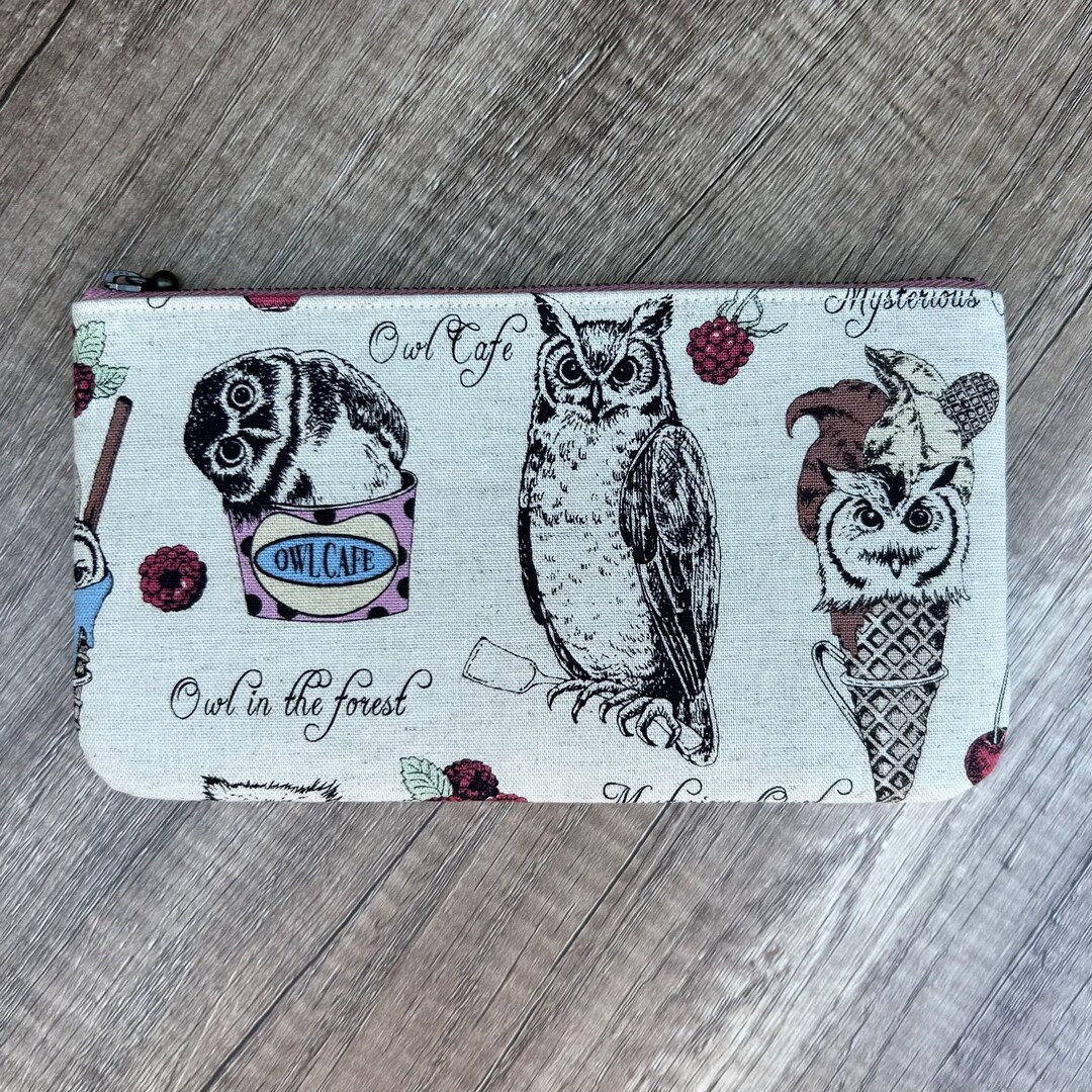 Owl Cafe Pencil Case, Japanese Kawaii Owls Ice Cream Dessert Fabric ...