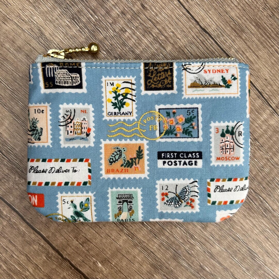 Stamps Coin Purse, Handmade Rifle Paper Stamp Fabric Zippered Mini ...