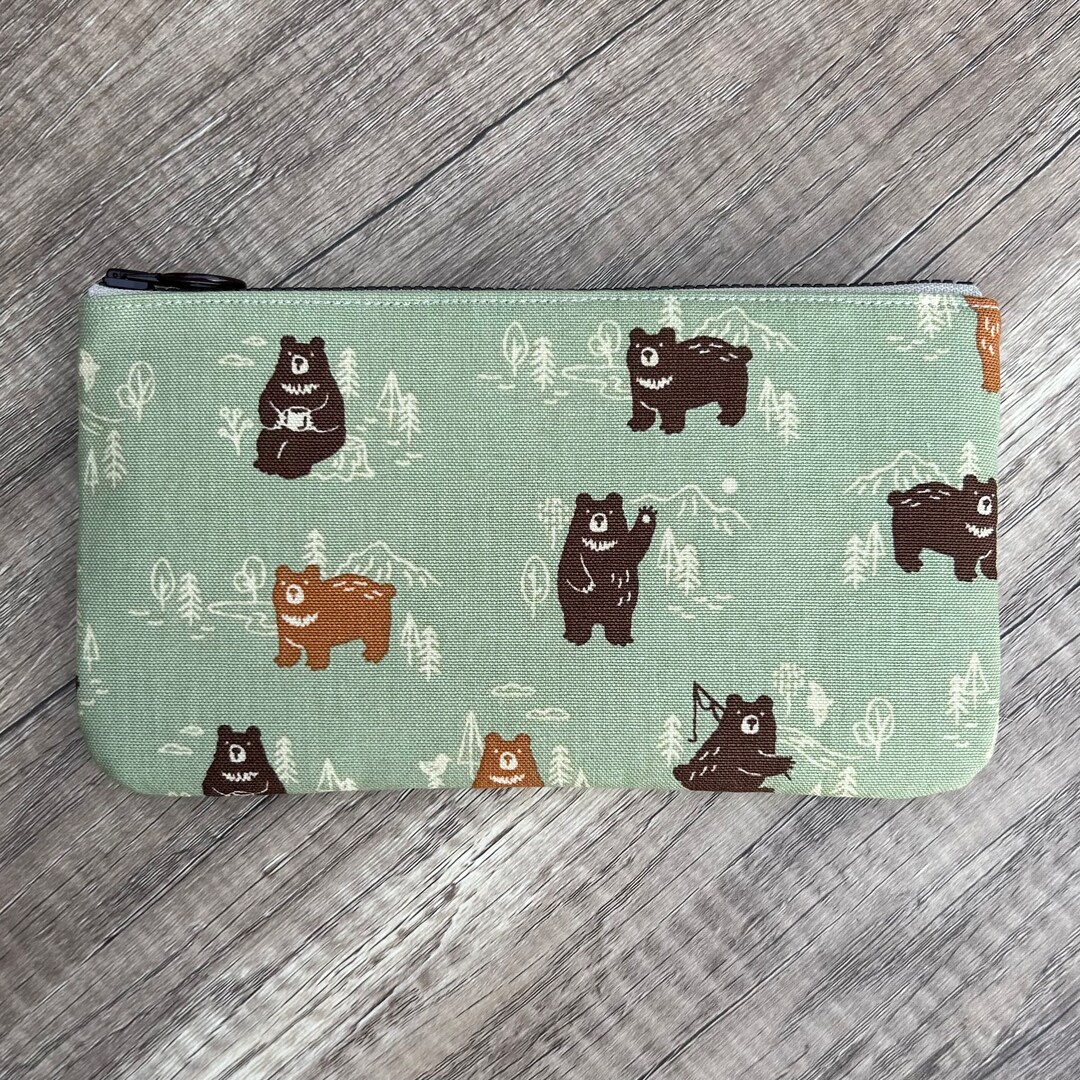 Bears Camping Pencil Case, Handmade Bear Fabric Zipper Pouch, Zippered ...