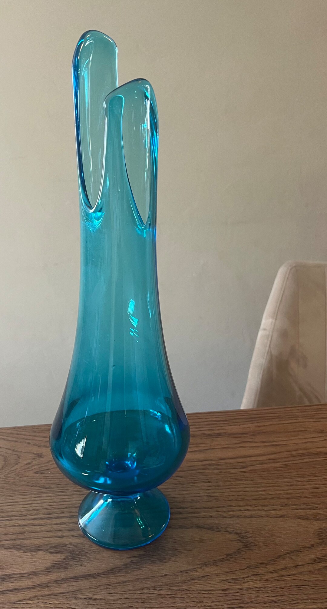 Vintage Mid Century Modern Aqua Blue Stretch Glass Vase 16inch - Etsy