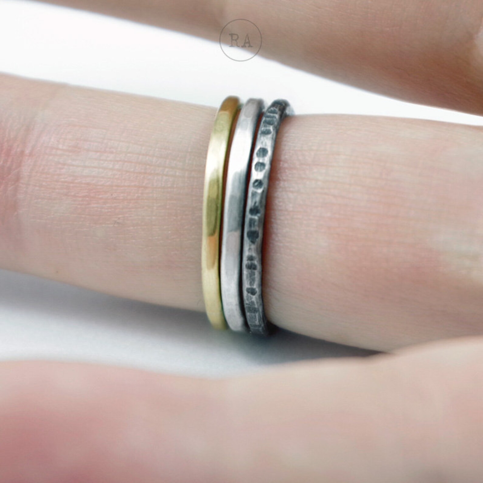 Silver Ring TEXTURE Set of 3 Sterling Silver and Brass Rings - Etsy