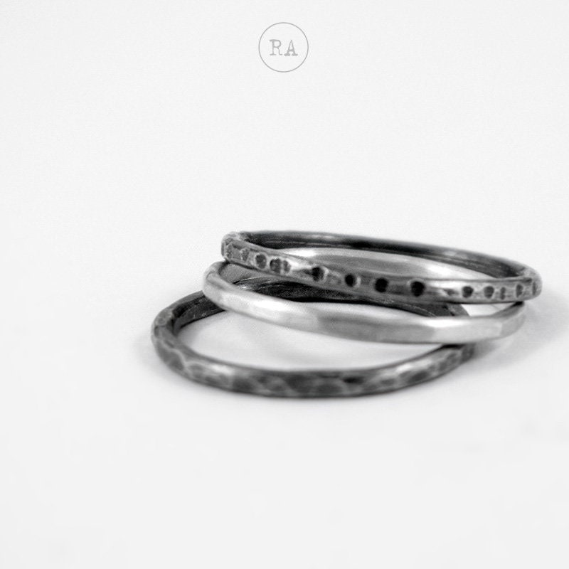 Silver Ring TEXTURE Set of 3 Sterling Silver Rings Any - Etsy