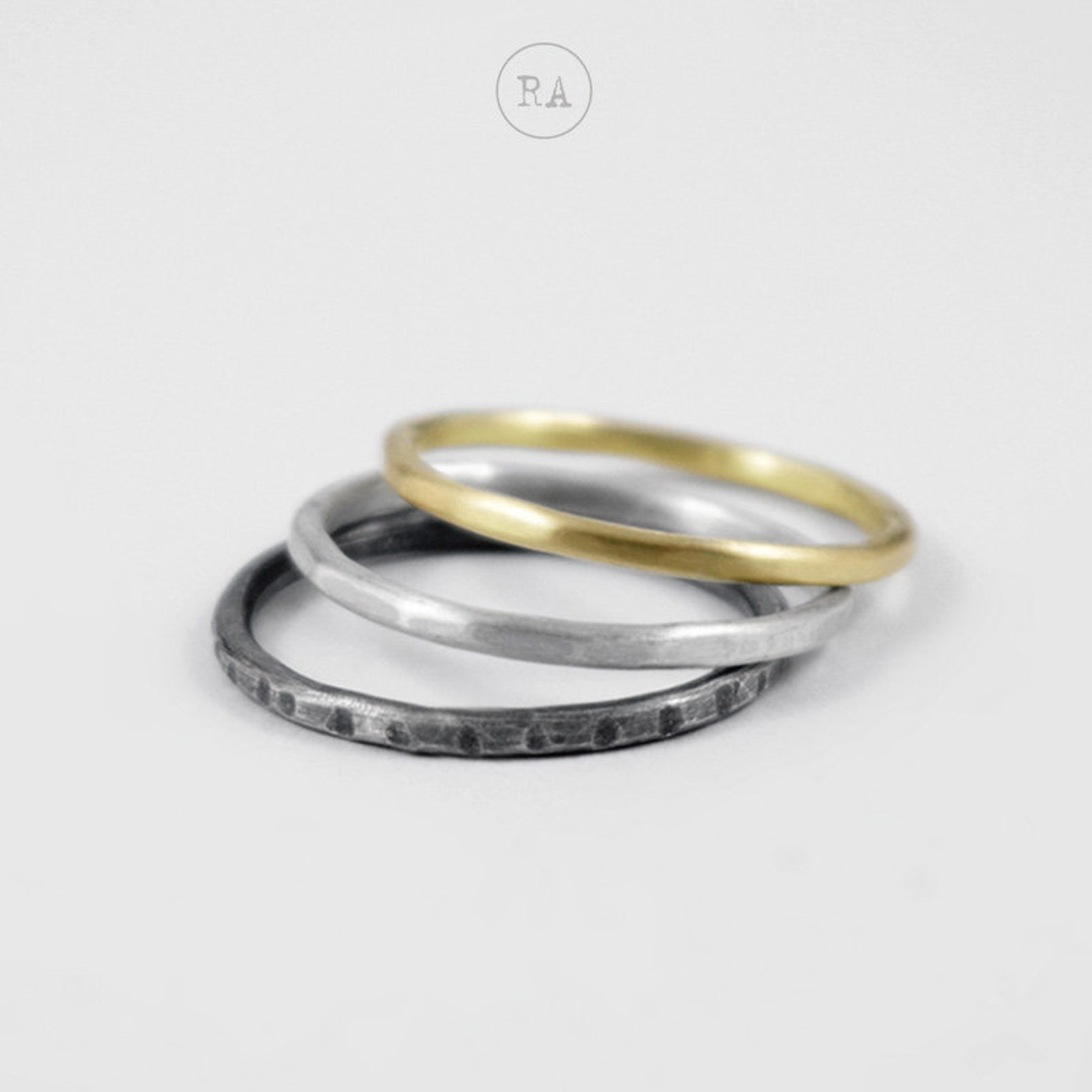 Silver Ring TEXTURE Set of 3 Sterling Silver and Brass Rings Any Size ...