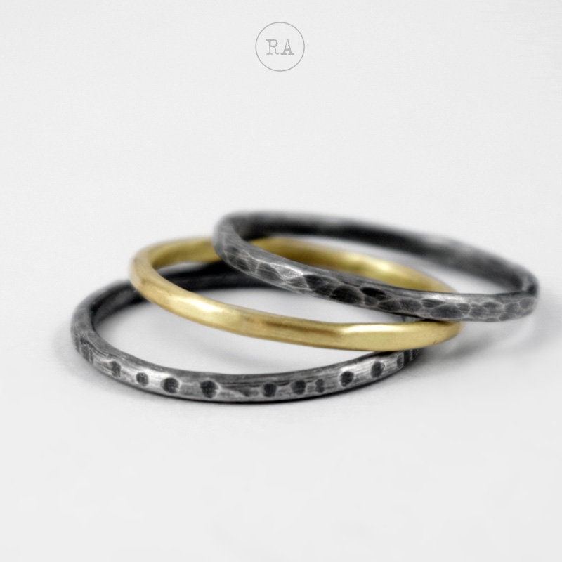 Silver Ring TEXTURE Set of 3 Sterling Silver and Brass Rings - Etsy ...