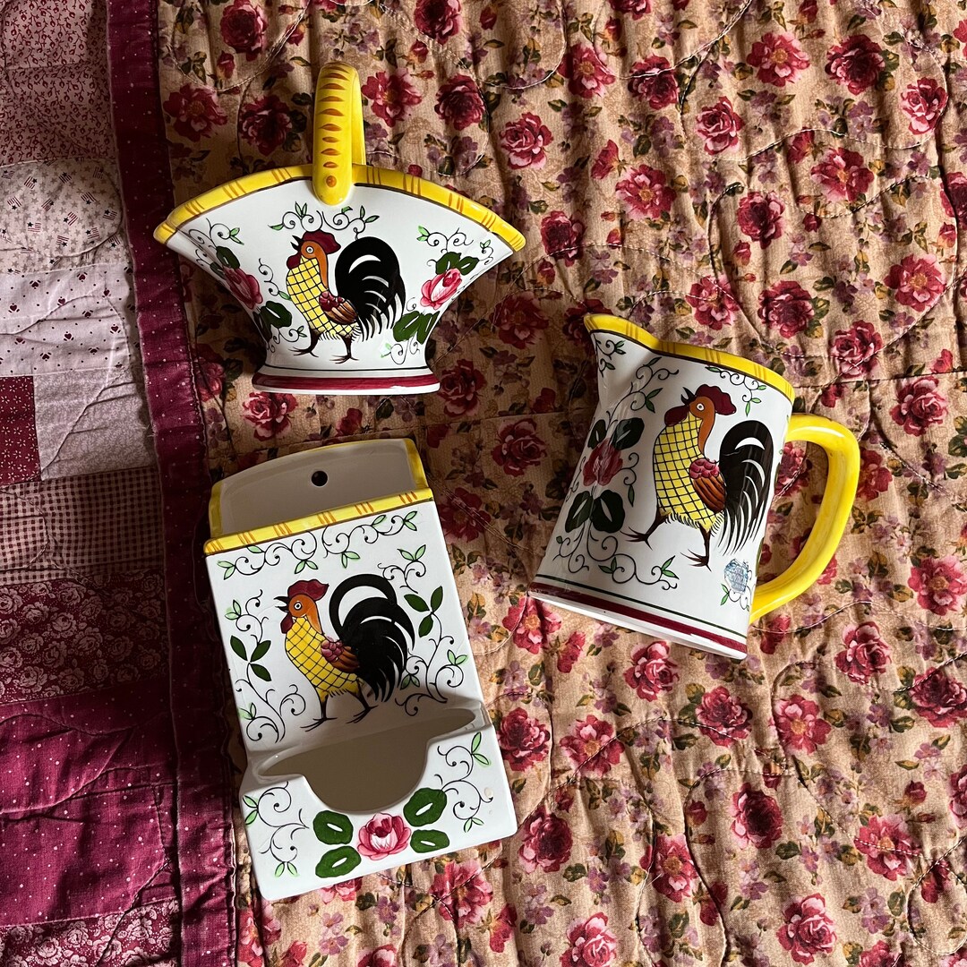 Vintage Set of 3 Pieces Ucagco Early Provincial PY Rooster and Roses ...
