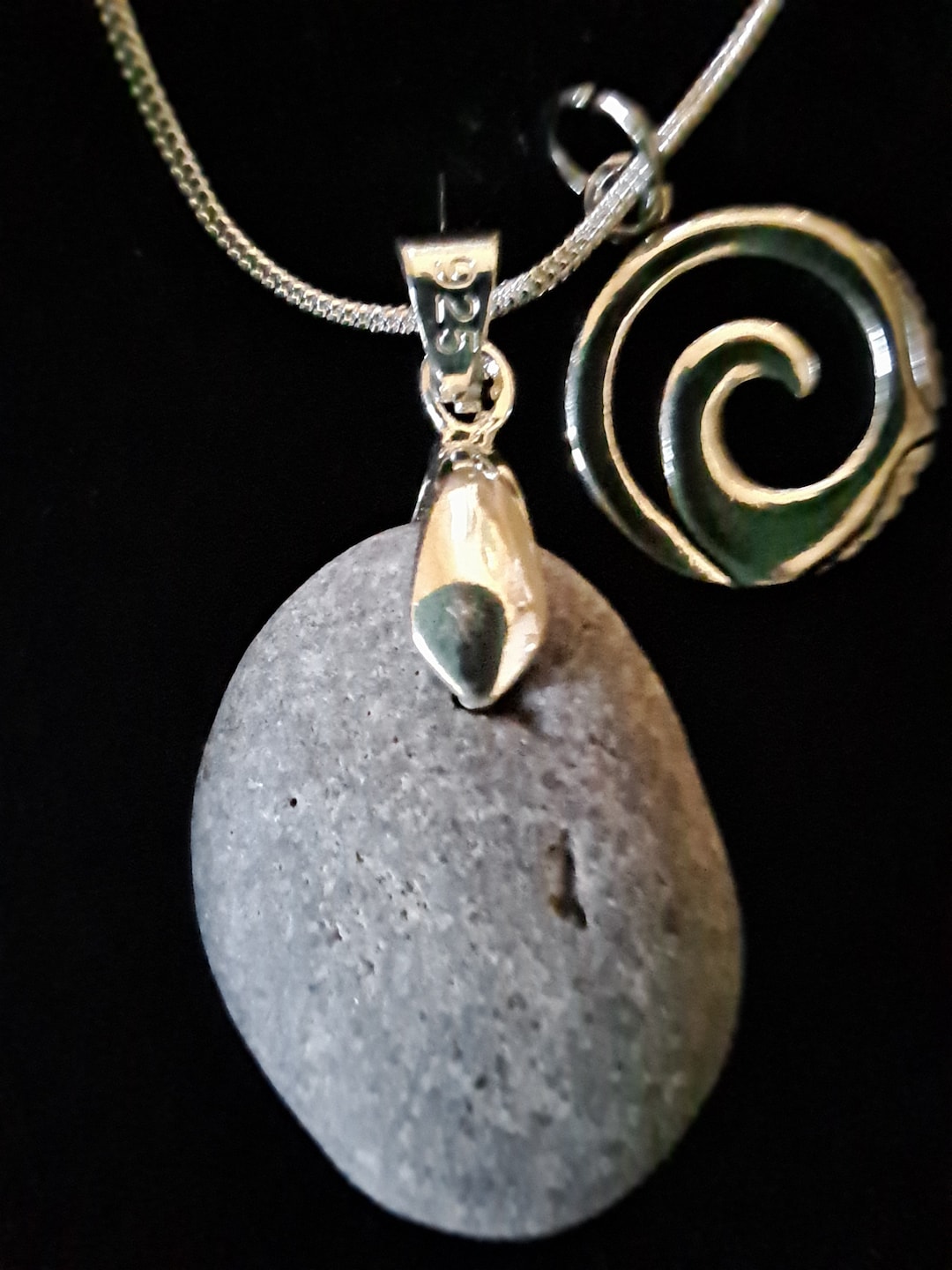 Hag Stone Necklace on Silver 925 Chain Wave Charm Go With the Flow - Etsy