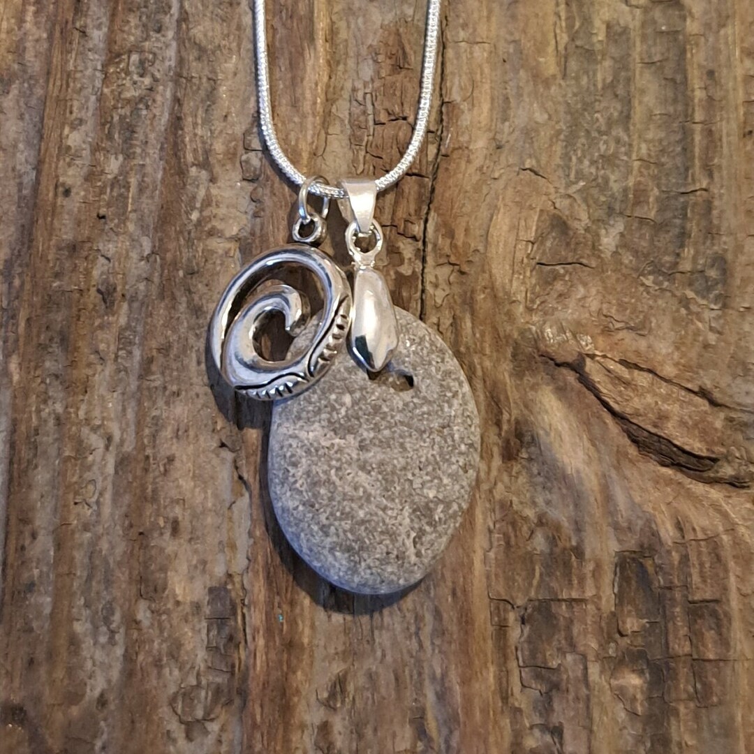 Hag Stone Necklace on Silver 925 Chain Wave Charm Go With the - Etsy