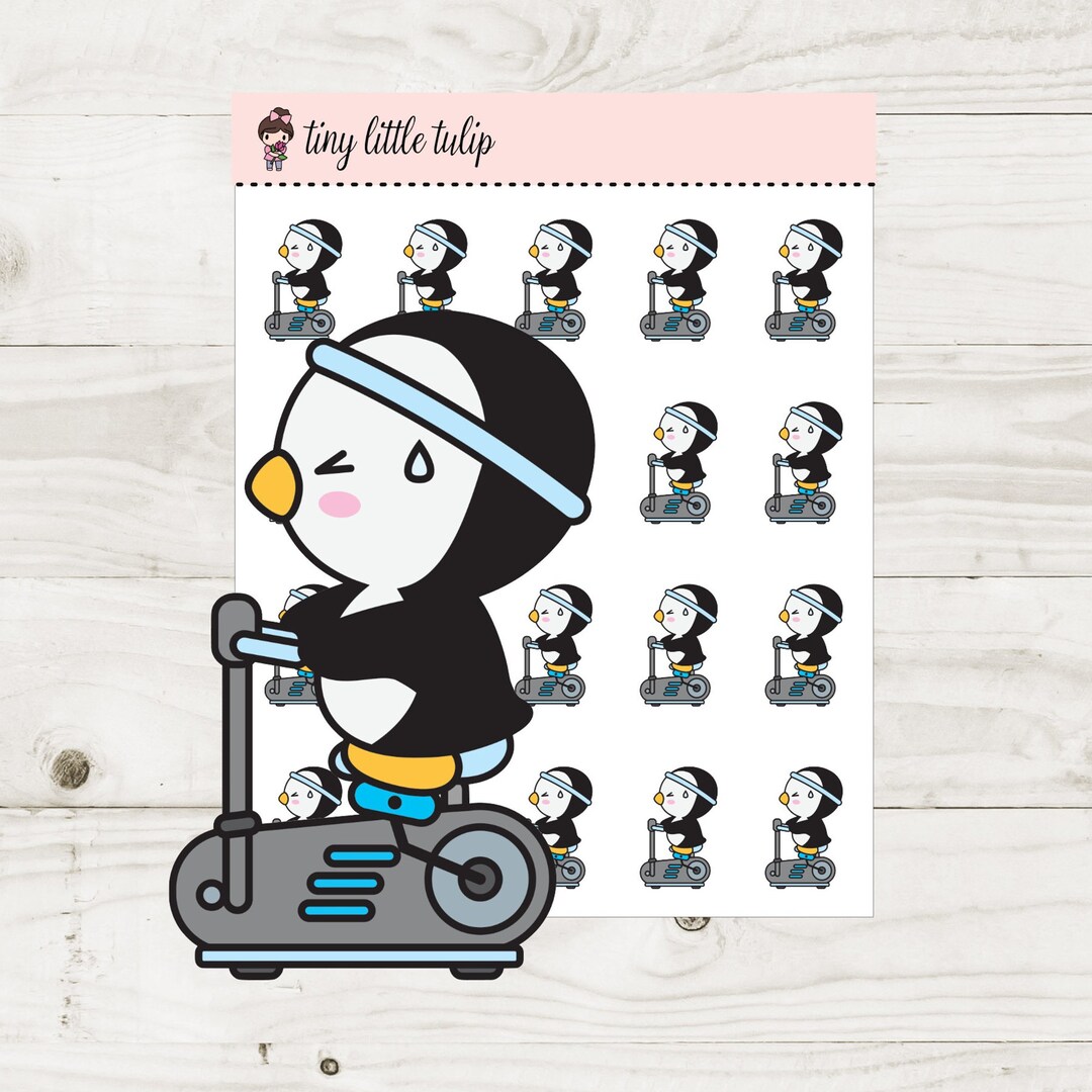 Planner Stickers Penguin Exercise Stationary Bike Stickers - Etsy