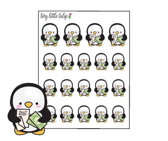 Planner Stickers Penguin Paying Bills Stickers - Etsy