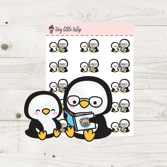 Planner Stickers Penguin Parent Child Reading Stickers | Etsy