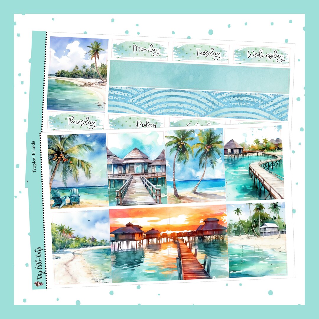 Tropical Islands-standard Vertical Weekly Kit-planner Stickers - Etsy
