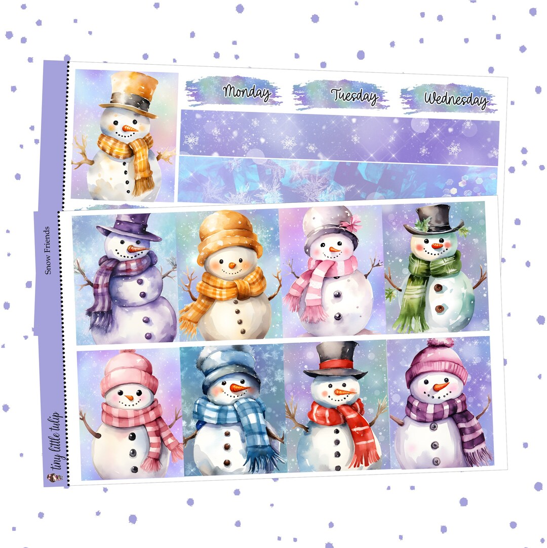 Snow Friends-standard Vertical Weekly Kit-planner Stickers - Etsy