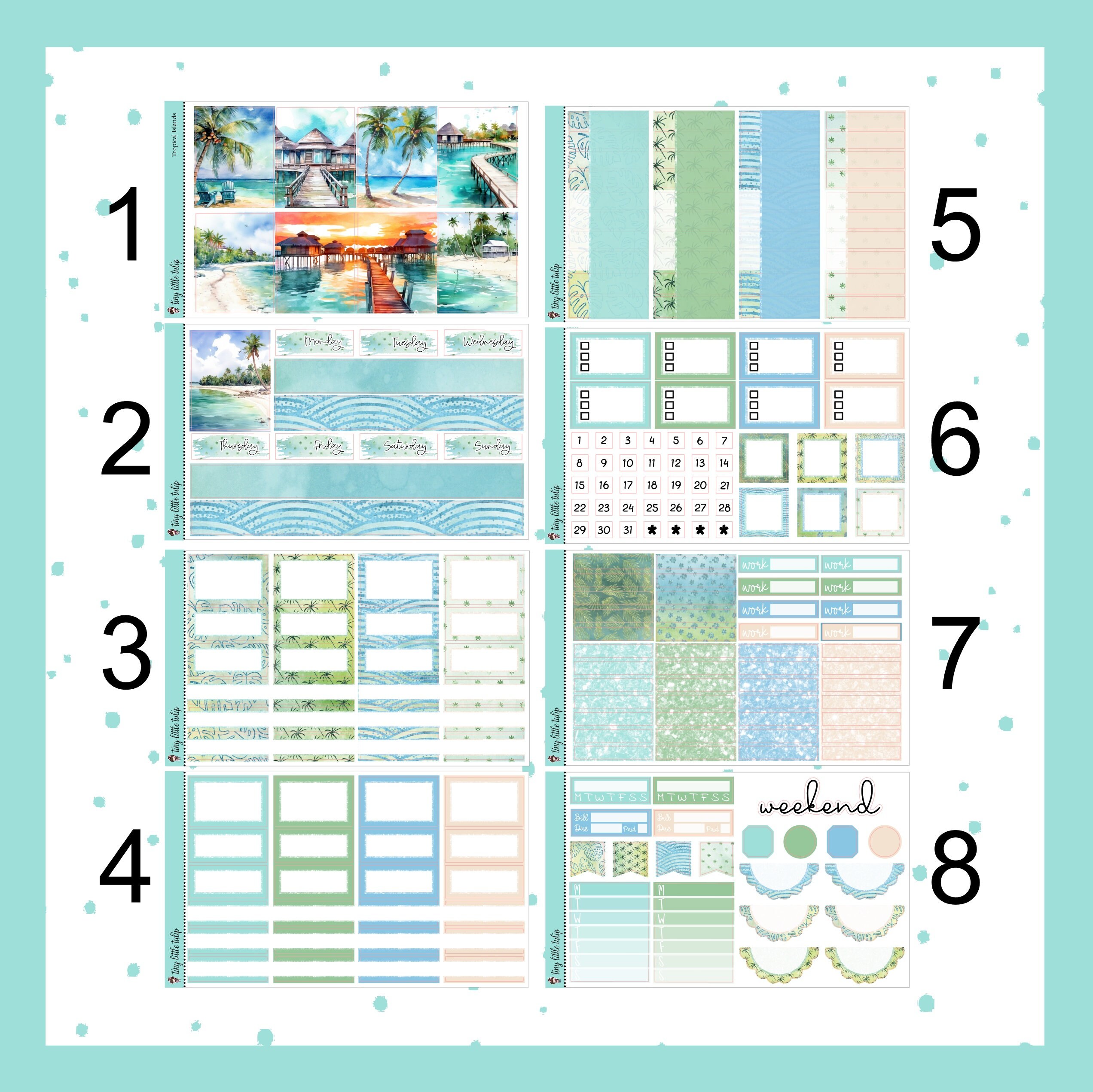 Tropical Islands-standard Vertical Weekly Kit-planner Stickers - Etsy