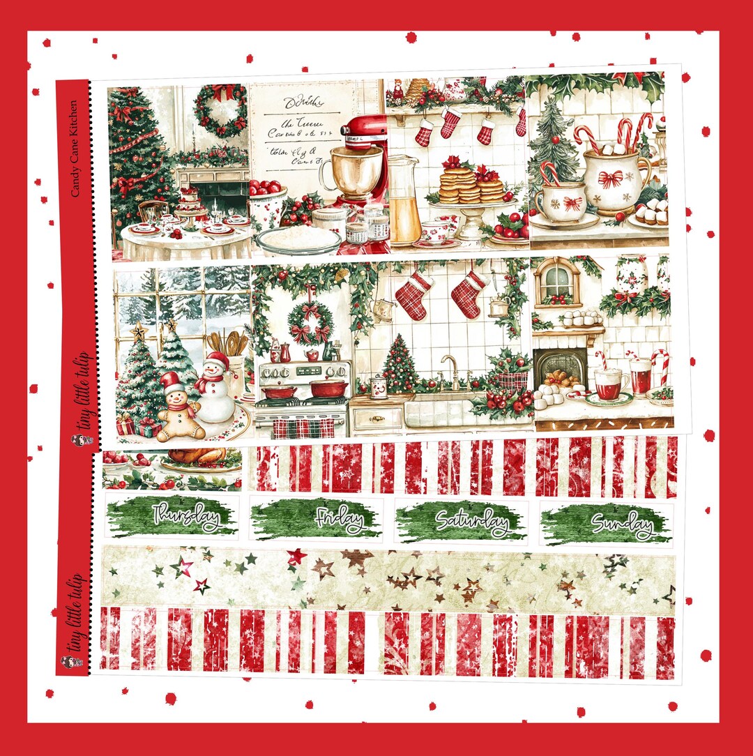 Candy Cane Kitchen-standard Vertical Weekly Kit-planner Stickers - Etsy