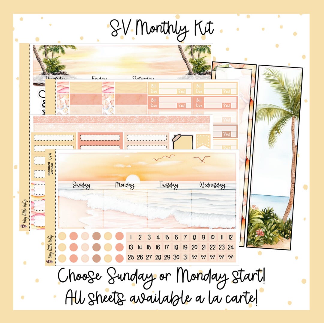 Standard Vertical Planner-monthly Kit-planner Stickers-any Month 074 - Etsy