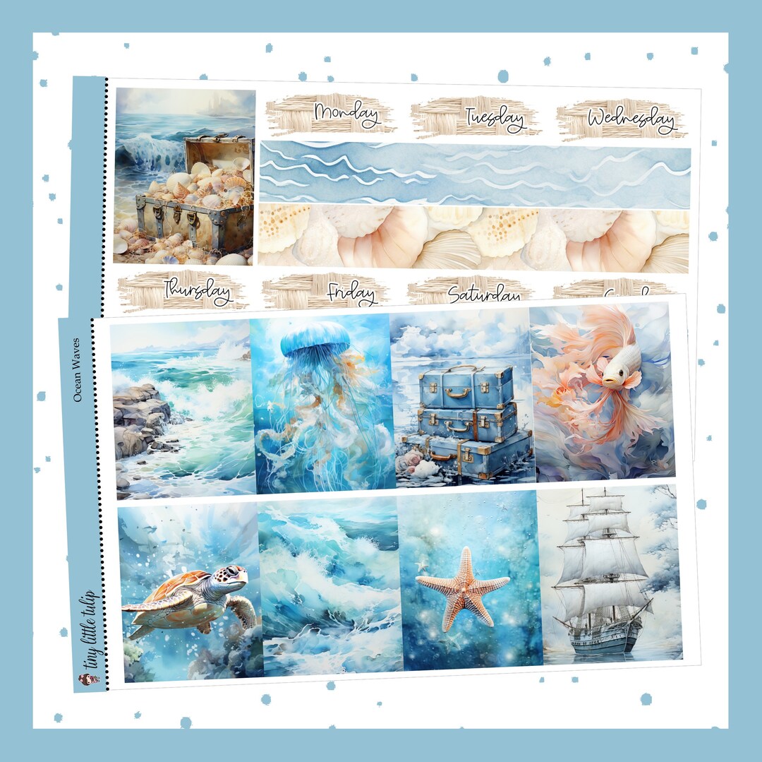 Ocean Waves-standard Vertical Weekly Kit-planner Stickers - Etsy