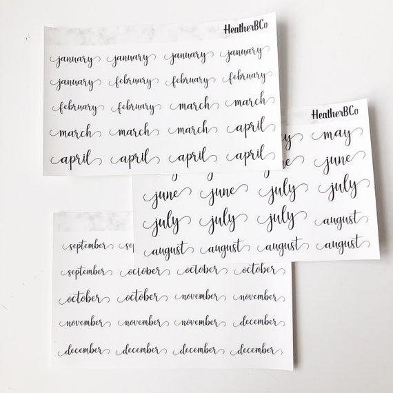 MONTHLY SCRIPTS stickers for PLANNER Rings Coil Journal | Etsy