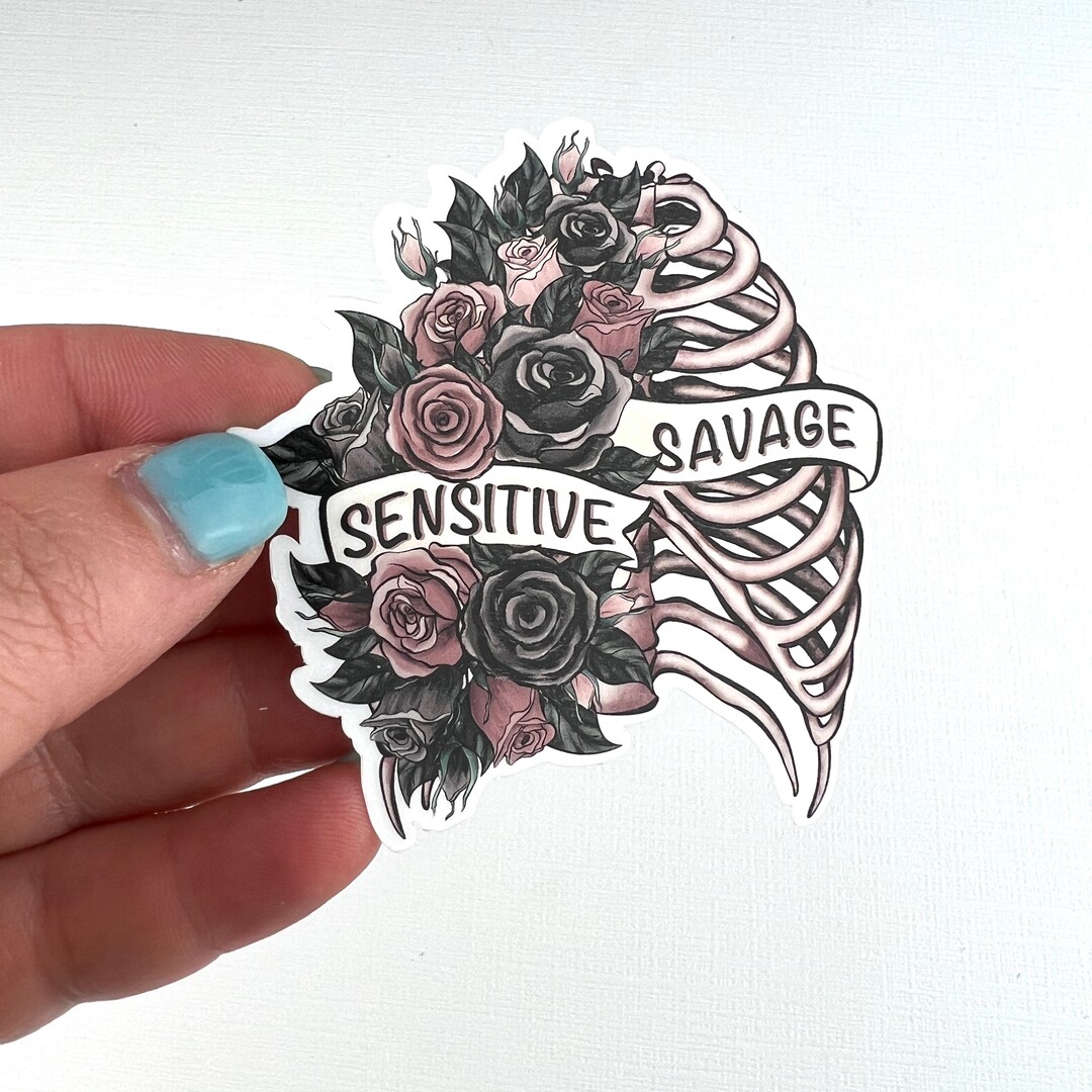Gothic Floral Sticker: Sensitive Savage Ribcage - Water Resistant Vinyl ...