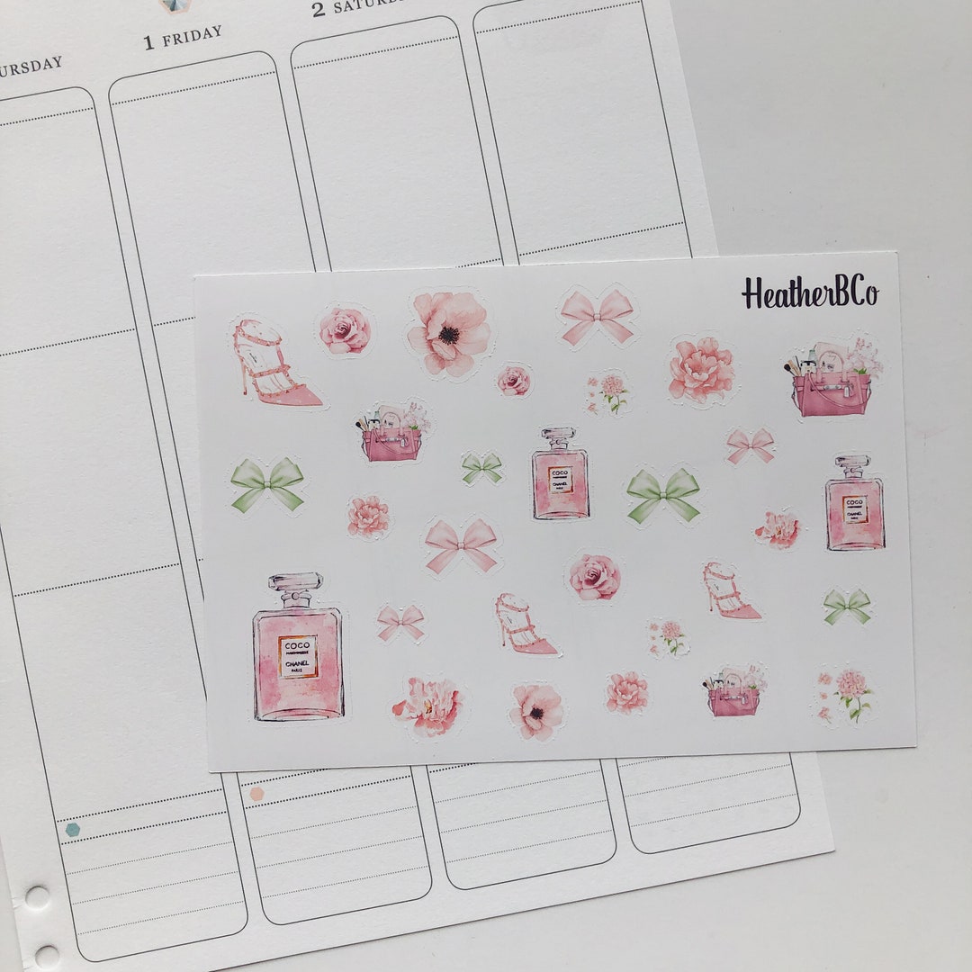 STICKERS PINK PERFUME Floral Deco for Planners, Journal, Bullet Journal ...