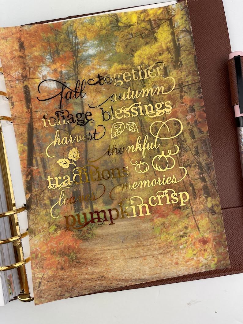 Foiled Fall Words Vellum Dashboard: Ring Planner A6 B6 Personal - Etsy