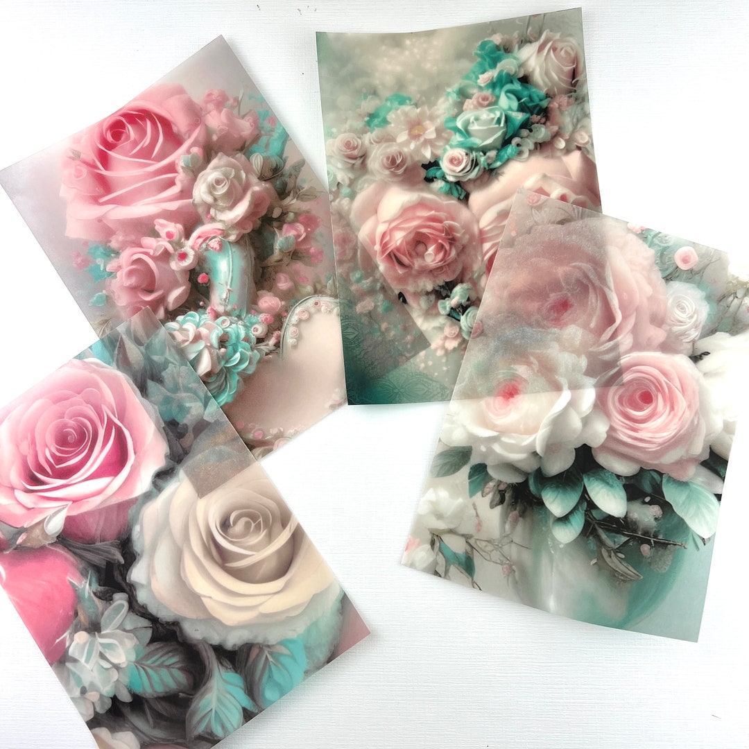 FLORAL VELLUM DASHBOARD Set Pink Blue Roses Shabby for Ring Planners ...