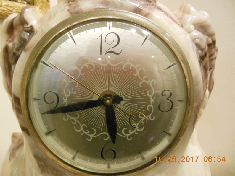 Vintage Lanshire USA Heavy Large Marble Mantle Clock Electric 15 1/2 ...
