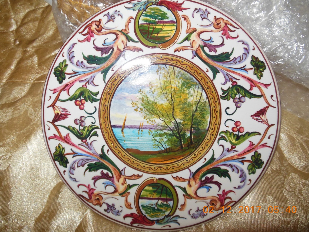 Faenza Italian Decorative Plate: River Sailboats, Ferniani Style (8 ...