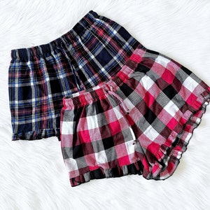 Multi Color Adult Plaid Ruffle Trim PJ Shorts Women Sleepwear Wedding ...