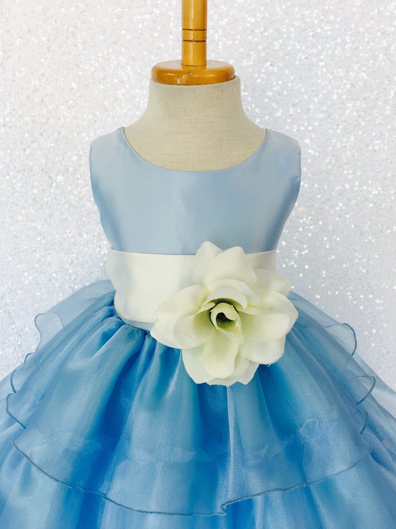 Baby Blue Organza Shabby Ruffle Dress Ivory Satin Sash Winter - Etsy