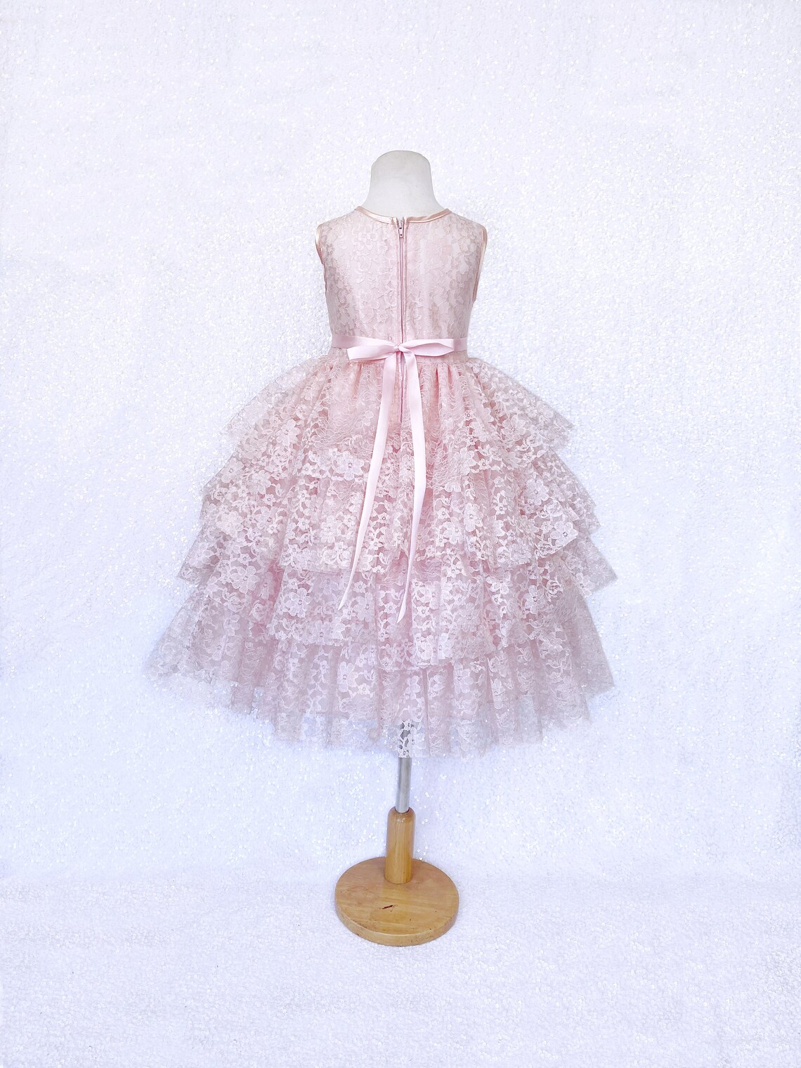 Blush Pink Lace Ruffle Dress Rhinestone Ribbon Toddler Junior - Etsy